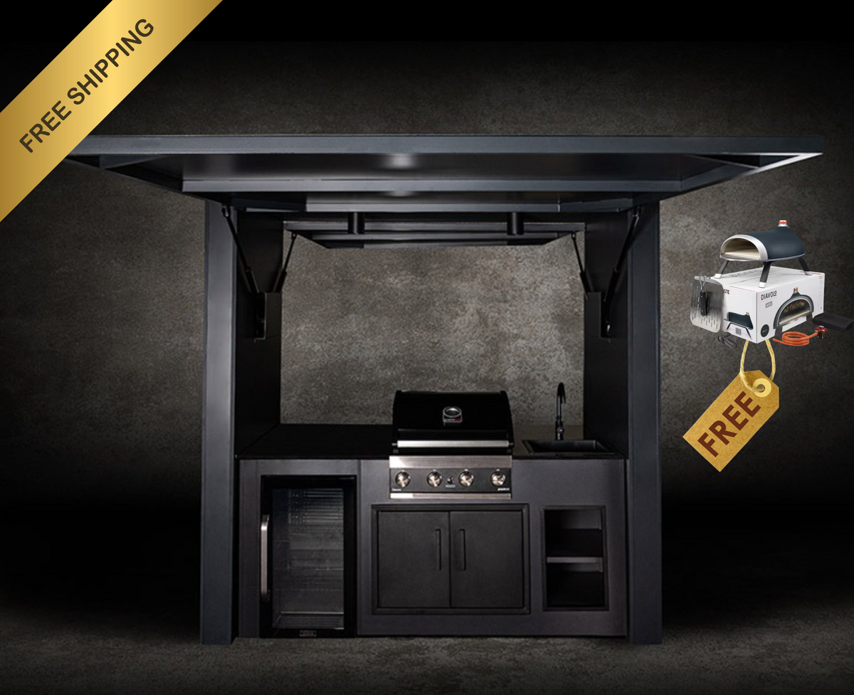 NEW! Outdoor Kitchen Cabana Pod with Two Doors Complete With Fridge an ...