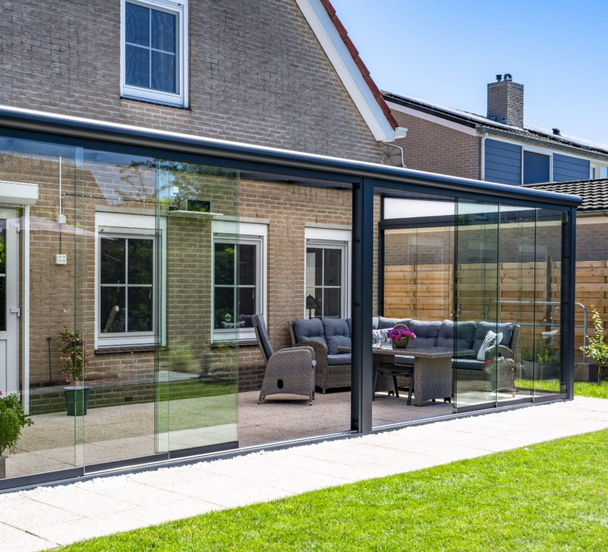 Bespoke Aluminum Veranda with Two Sliding Doors - 5m x 6m ...