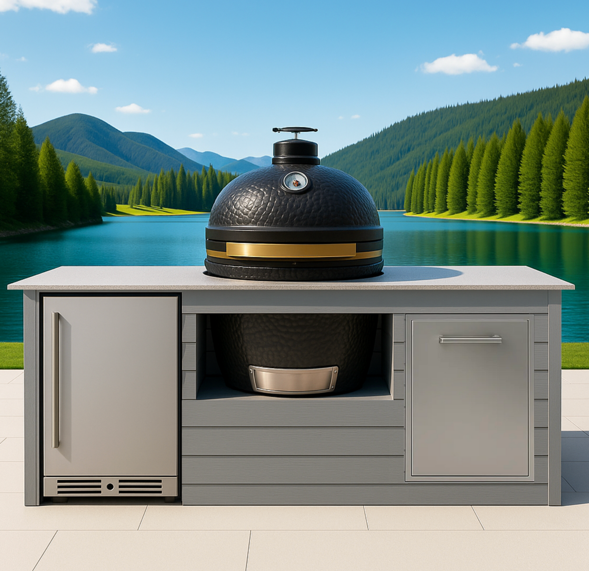 The Alpha Forge Outdoor Kitchen Kamado Grill 22" and Fridge and Bin ...