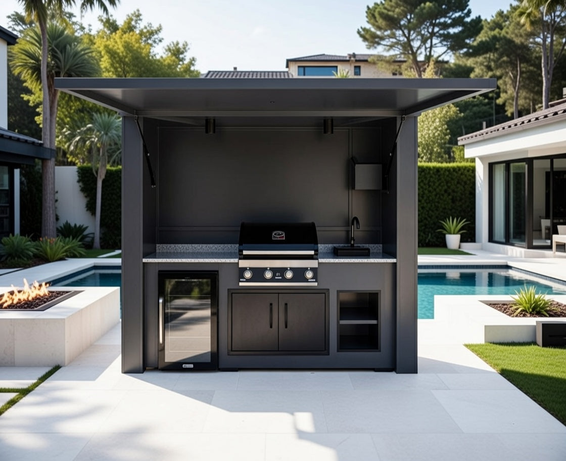 Grillandia Outdoor Kitchen Cabana Pod with Two Doors Complete With Fri ...